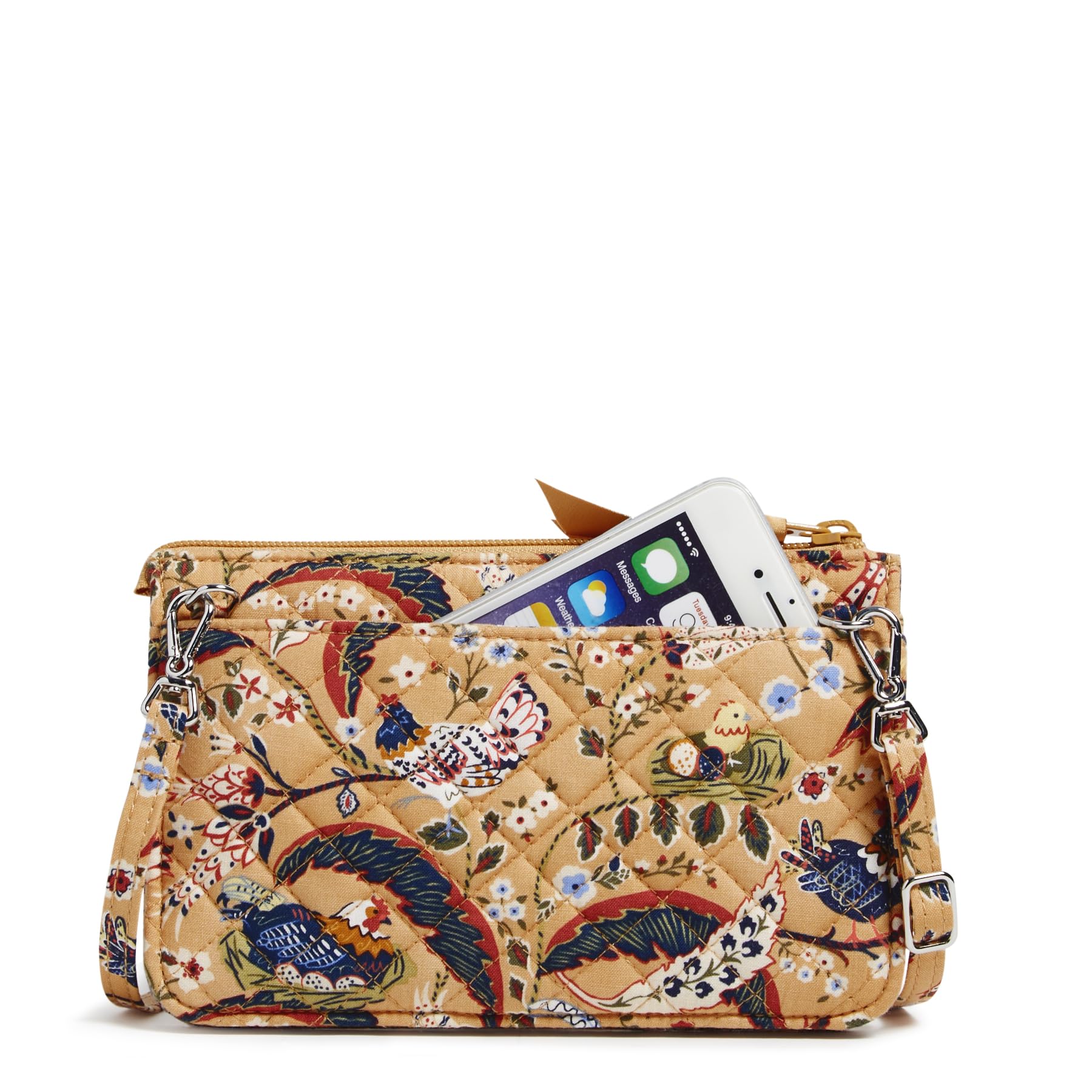 Vera Bradley Women's Cotton Wallet Crossbody Purse with RFID Protection, French Hens, One Size