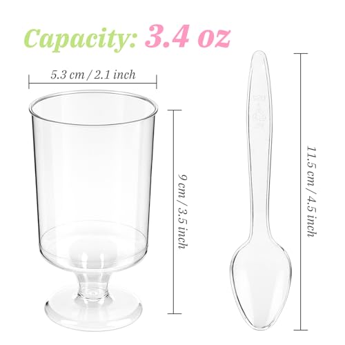 Kucoele 40 Pack 3 OZ Mini Dessert Cups with Spoons, Reusable Plastic Wine Cups Small Clear Party Serving Cups for Parfait Appetizer Pudding MousseTasting