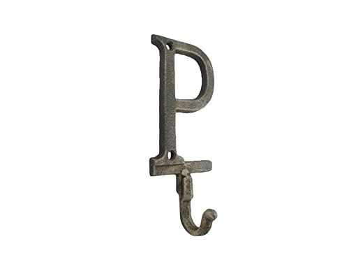 Handcrafted Nautical Decor Rustic Gold Cast Iron Letter P Alphabet Wall Hook 6"