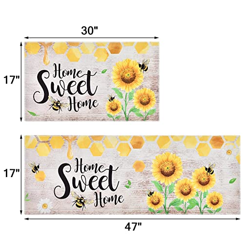 Sunflower Kitchen Rugs - 2 Piece Kitchen Mats Set Non-Slip Kitchen Backing Area Rugs Home Sweet Home Doormat Indoor Outdoor Entry Floor Washable Waterproof Standing Mat(17" x 30" + 17" x 47")