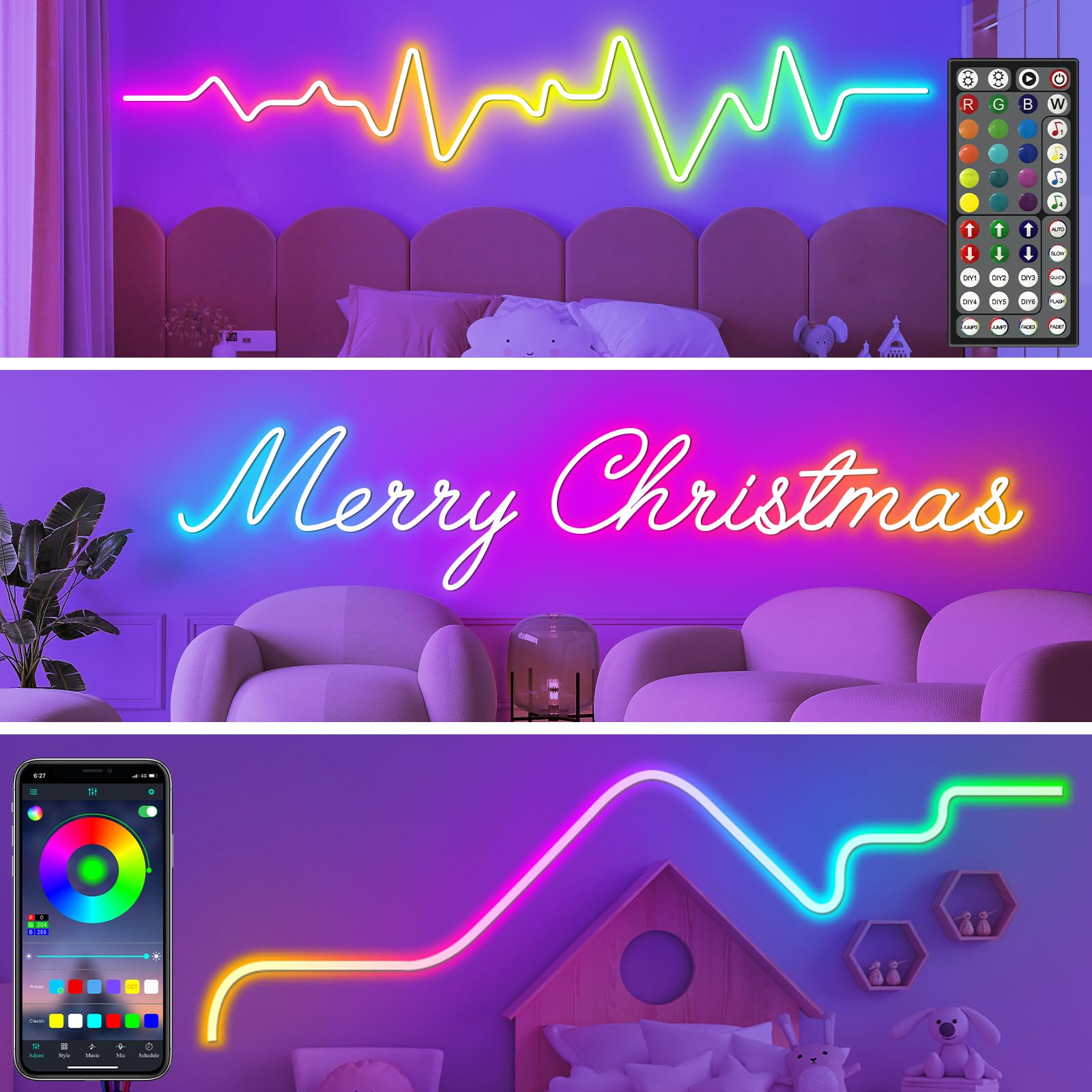 Led Neon Rope Lights 32.8Ft,Control with App/Remote,Flexible Rope Lights,Multiple Mode Led Neon Strip,IP65 Outdoor RGB Neon Lights Waterproof,Music Sync Gaming Led Neon Strip Lights for Bedroom Indoor