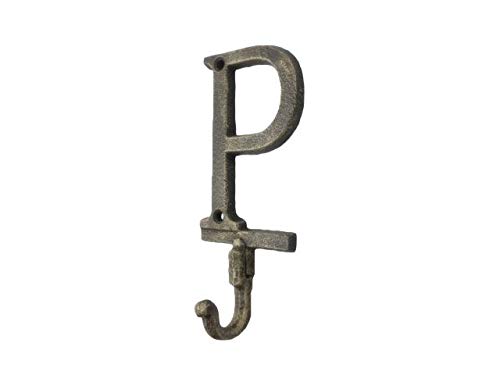 Handcrafted Nautical Decor Rustic Gold Cast Iron Letter P Alphabet Wall Hook 6"