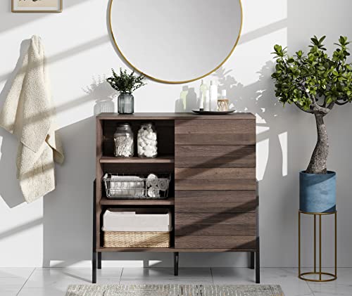 WAMPAT Buffet Cabinet with 6 Storages, Modern Kitchen Storage Cabinet Industrial Farmhouse Coffee Bar Table, Multipurpose Side Console Table for Living Room, Bathroom (Brown)