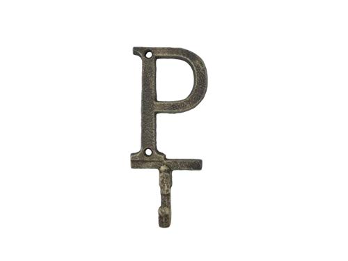 Handcrafted Nautical Decor Rustic Gold Cast Iron Letter P Alphabet Wall Hook 6"
