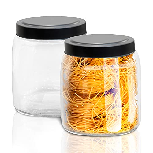 Kitchen Storage Jars Set of 2 ā 68Oz Square Glass Canisters with Lids ā Durable Canister Sets for Kitchen Counter ā Non-BPA Glass ā Multipurpose and Versatile Pantry Containers
