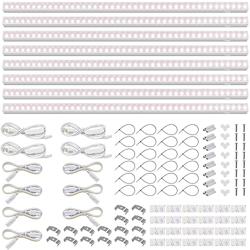 Barrina T5 Grow Lights, Full Spectrum LED Grow Lights for Indoor Plants, 3ft 128W (8 x 16W, 800W Equivalent), Grow Lights for Seed Starting, Greenhouse, Plug and Play, Pinkish White, 8-Pack