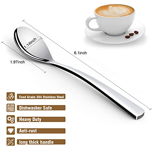 Coffee Spoons ,4-Piece GLAMFIELDS Teaspoons with a Long Handle, 6.1"Demitasse Espresso Spoons Set Food Grade Stainless Steel Small Serving Spoons for Dessert