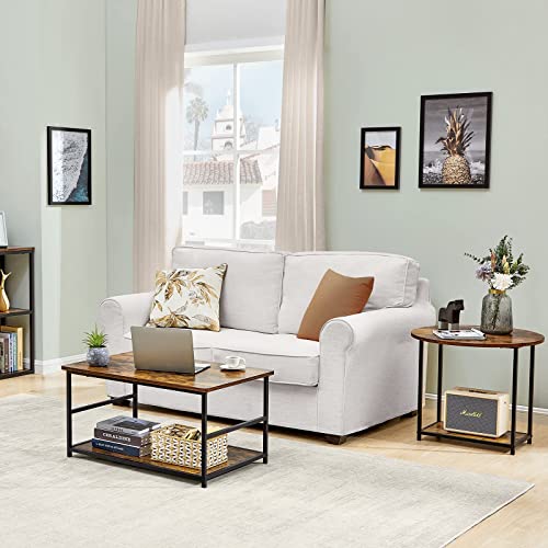 WOHOMO Coffee Table, 2 in 1 Unique Detachable Nesting Coffee Table Set of 2, Small Round and Rectangular Living Room Table Set, Industrial Modern Style Coffee Tables for Living Room, Rustic Brown