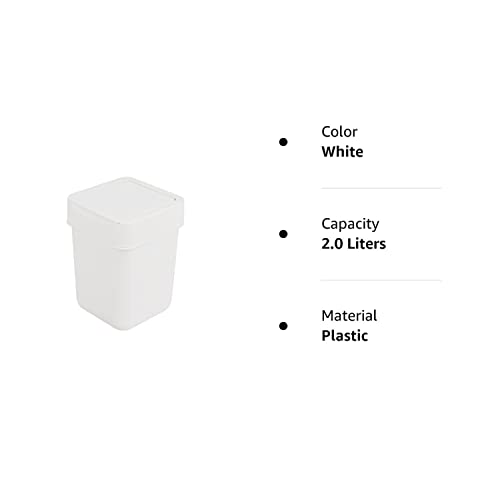 carrotez Small Trash Can with Lid, 2 Liter/ 0.5 Gallon, Mini Trash Can, Waste Basket, Garbage Container for Coffee Bar, Bathroom, Kitchen, Office, Desk, Bedroom, Tabletop - White