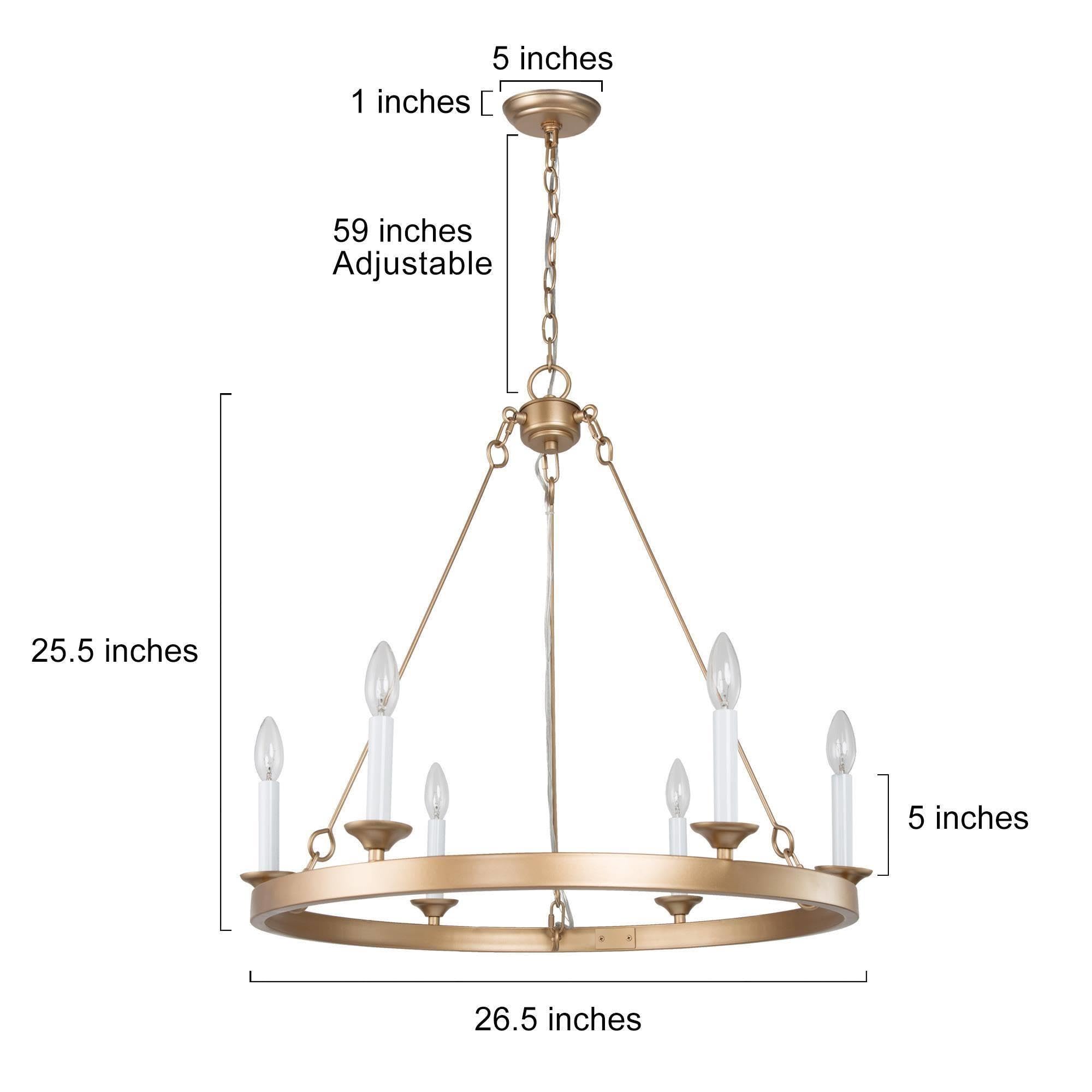 Uolfin Wagon Wheel Chandelier Gold, Modern Large 26.5β Dining Room Chandelier Light Fixture with 6 White Candlesticks for Kitchen, Living Room and Bedroom