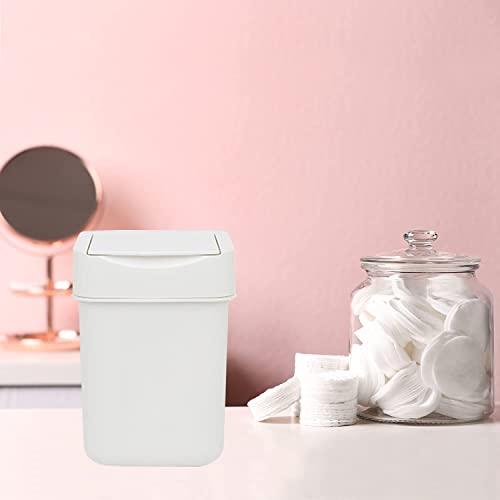 carrotez Small Trash Can with Lid, 2 Liter/ 0.5 Gallon, Mini Trash Can, Waste Basket, Garbage Container for Coffee Bar, Bathroom, Kitchen, Office, Desk, Bedroom, Tabletop - White