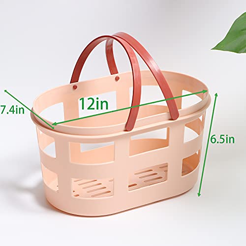 KUNZHAN Portable Shower Caddy Basket,Tote Plastic Organizer Storage Baskets with Handles,Shower Caddy Bins Organizer for College Dorm,Bathroom and Kitchen (light pink)