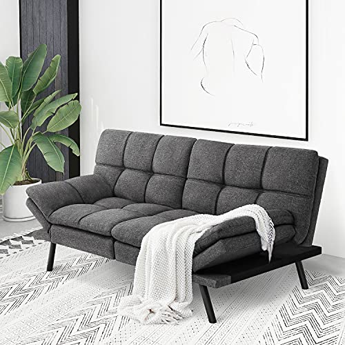 IULULU Futon Sofa Bed, Modern Convertible Sleeper Couch Daybed with Adjustable Armrests for Studio, Apartment, Office, Small Space, Compact Living Room, Dark Gray