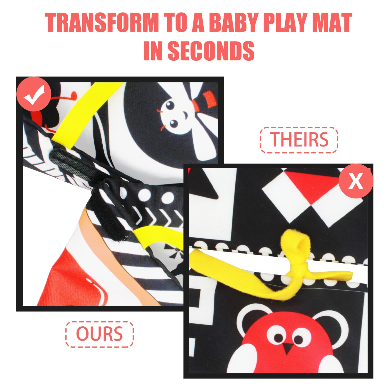 ONTODEX Baby Toys 0-6 Months, 4-in-1 Infant Tummy Time Mat, Newborn Black and White High Contrast Toddler Sensory Activity Play Mat with Mirror, Teethers, Rattles