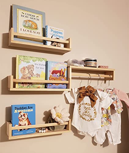 HAPOO Nursery Book Shelves Wall Bookshelf for Wall 16" Wood Nursery Shelf Floating Bookshelf for Kids Room Set of 4
