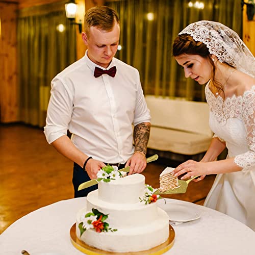 GURUDAR Vintage Wedding Cake Knife and Server Set, Stainless Steel Cake Pie Pastry Cutting Knife & Serving Spatula Set, Premium Party Supplies for Wedding, Birthday, Anniversary & Events, Gold