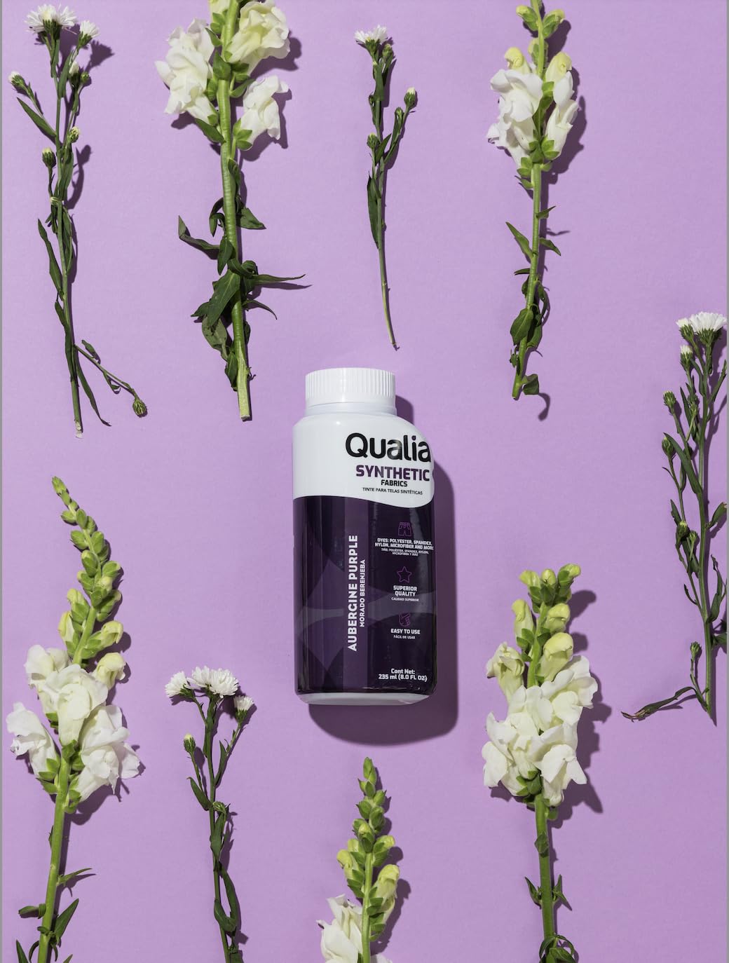 Qualia Synthetic Fabric Dye, Easy to Use, Perfect for Synthetic Fabrics: Polyester, Spandex, Nylon, and More, Ultra-Concentrated Colors for Vibrant Results, Aubergine Purple, 1 Pack