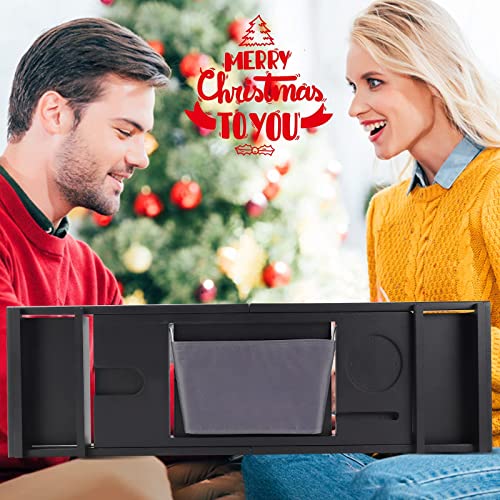 Luxury Bamboo Bathtub Caddy Tray, Yongsenina Premium 1 or 2 Person Bath Tray for Tub, Bath Tub Table with Wine Slots and Bath Book Holder Free Soap Dish - Black