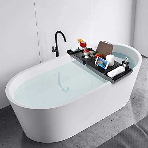 Luxury Bamboo Bathtub Caddy Tray, Yongsenina Premium 1 or 2 Person Bath Tray for Tub, Bath Tub Table with Wine Slots and Bath Book Holder Free Soap Dish - Black