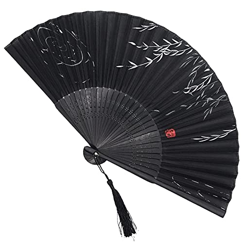 Qoyapow Foldable Fan Handheld Fabric Bamboo Fan Chinese Vintage Style Hand Held Folding Fans for Party Wedding Dancing Decoration