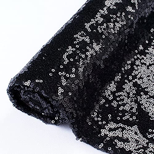 Sequin Fabric by The Yard 2 Yard Sparkly Fabric Mesh Sequins Fabric for Sewing Dress and Making Wedding Party Tablecloth Table Runner Decorations (2 Yard, Black)