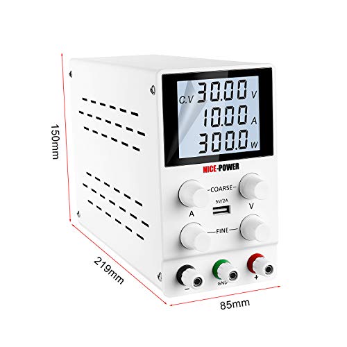 NICE-POWER Adjustable DC Lab Bench Power Supply Variable 4Digital Display Adjustable Regulated Switching Lab Bench Power Supply (30V/10A)