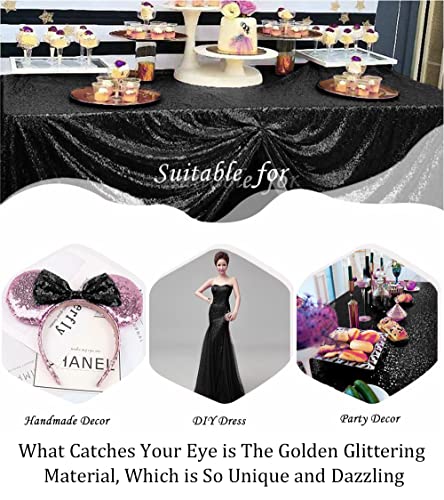 Sequin Fabric by The Yard 2 Yard Sparkly Fabric Mesh Sequins Fabric for Sewing Dress and Making Wedding Party Tablecloth Table Runner Decorations (2 Yard, Black)