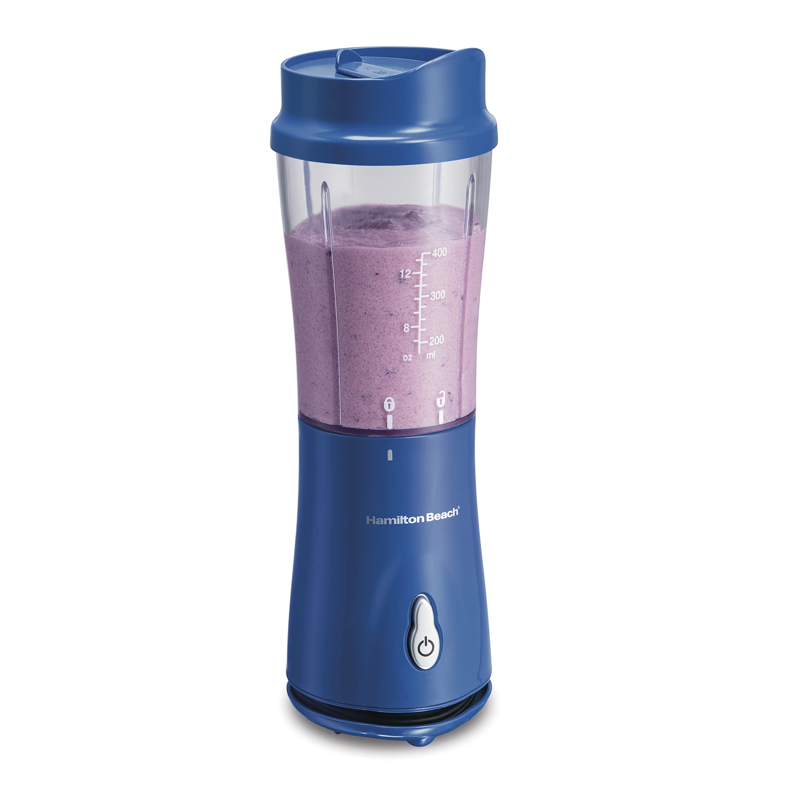 Hamilton Beach Personal Smoothie Blender With 14 Oz Travel Cup And Lid, Blue 51132 & Fresh Grind Electric Coffee Grinder for Beans, Spices and More, Stainless Steel Blades, Black