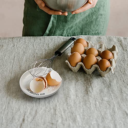LotFancy Spoon Rest, Ceramic Spoon Holder for Kitchen Counter, Spatula Holder for Stove Top, Large Utensil Rest for Ladle, Teaspoon, 5.2Inch, White(Stir things up)