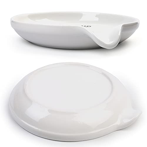 LotFancy Spoon Rest, Ceramic Spoon Holder for Kitchen Counter, Spatula Holder for Stove Top, Large Utensil Rest for Ladle, Teaspoon, 5.2Inch, White(Stir things up)