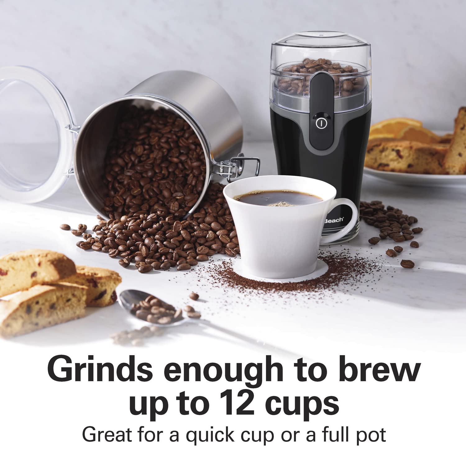 Hamilton Beach Personal Smoothie Blender With 14 Oz Travel Cup And Lid, Blue 51132 & Fresh Grind Electric Coffee Grinder for Beans, Spices and More, Stainless Steel Blades, Black