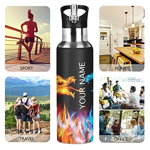 Abstract Fiery Dragon Pattern Personalized Water Bottle Double Stainless Steel Insulated Simple Customized Cup
