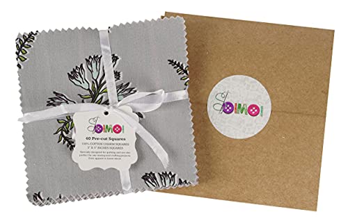 Soimoi Florals Print Precut 5-inch Cotton Fabric Quilting Squares Charm Pack DIY Patchwork Sewing Craft- Light Gray