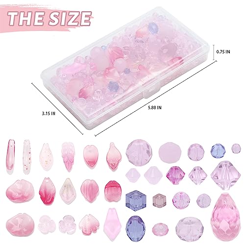 YUANZHIRUN Assorted Glass Beads for Jewelry Making, Half Pound Crystal Beads Bracelet Making Kit, Including Over 10 Shaped Glass Beads, Bicone Crystal Beads for DIY Crafts Necklaces (Pink Series)