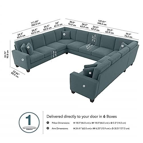 Bush Furniture Stockton Sofas, 135W, Turkish Blue Herringbone