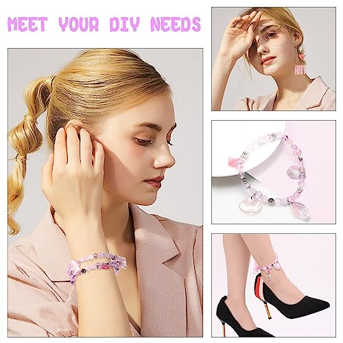 YUANZHIRUN Assorted Glass Beads for Jewelry Making, Half Pound Crystal Beads Bracelet Making Kit, Including Over 10 Shaped Glass Beads, Bicone Crystal Beads for DIY Crafts Necklaces (Pink Series)