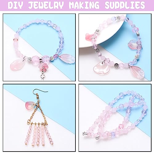 YUANZHIRUN Assorted Glass Beads for Jewelry Making, Half Pound Crystal Beads Bracelet Making Kit, Including Over 10 Shaped Glass Beads, Bicone Crystal Beads for DIY Crafts Necklaces (Pink Series)
