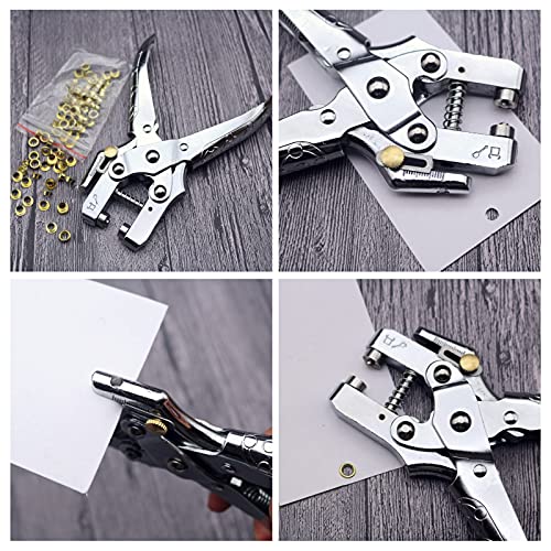 POUPHY Hole Punch Tool, Eyelet Hole Puncher Kits with 3/16 inch 200 Pcs Gold & Silver Metal Grommets for Leather Fabric Belt Clothes Card Paper Canvas Decorative Repair
