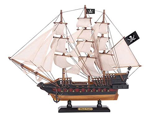 Handcrafted Nautical Decor Wooden Caribbean Pirate White Sails Limited Model Pirate Ship 15"