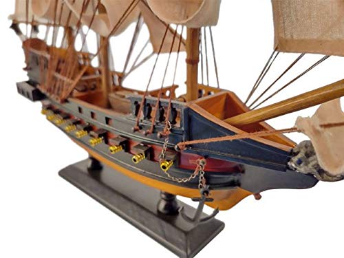 Handcrafted Nautical Decor Wooden Caribbean Pirate White Sails Limited Model Pirate Ship 15"