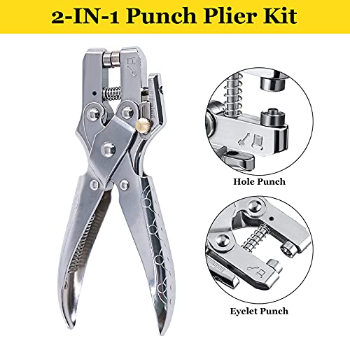 POUPHY Hole Punch Tool, Eyelet Hole Puncher Kits with 3/16 inch 200 Pcs Gold & Silver Metal Grommets for Leather Fabric Belt Clothes Card Paper Canvas Decorative Repair