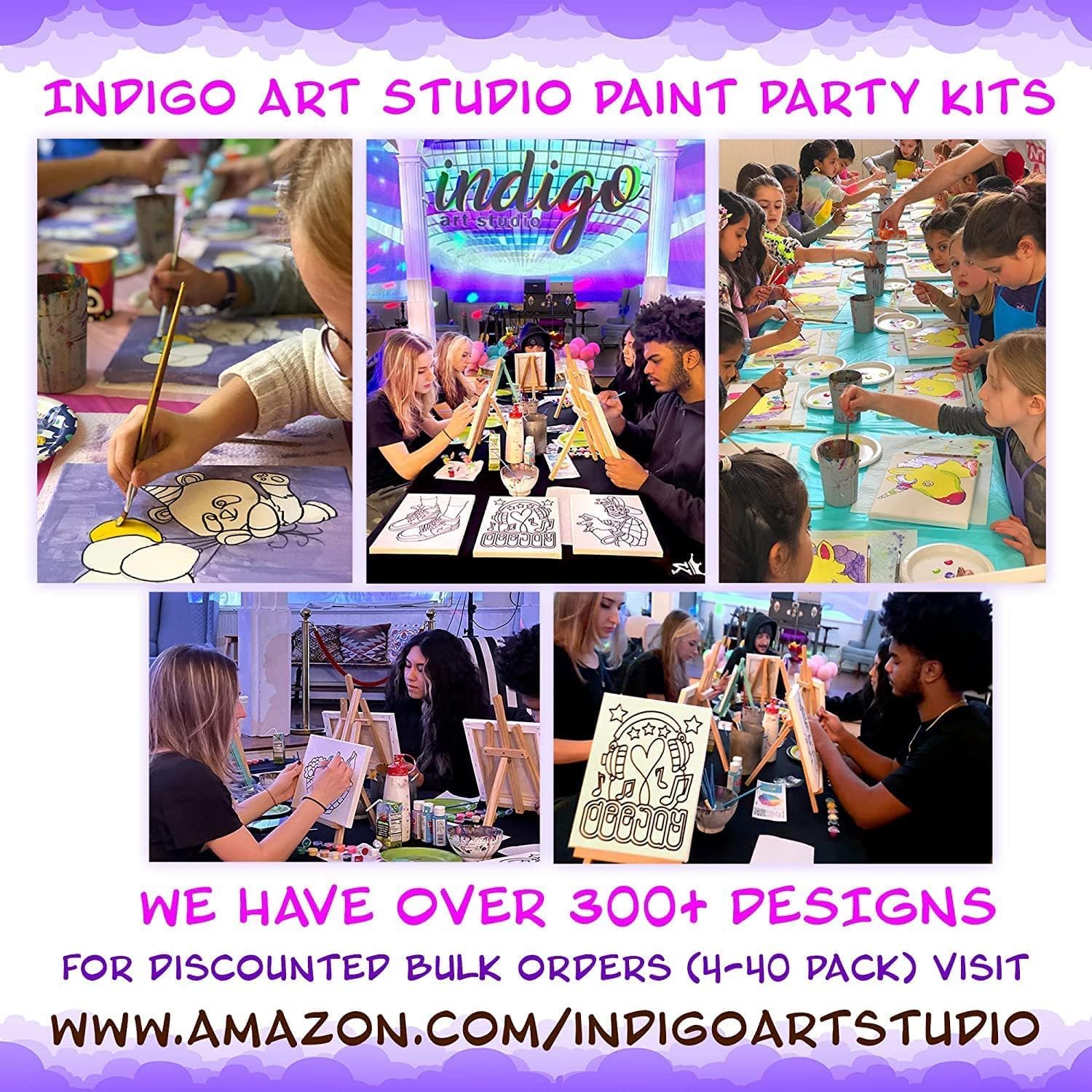 INDIGO ART STUDIO 8" by 10" Pre Drawn Canvas 12 Acrylic HIGH Quality Colors 2 Paint Brushes Smock Painting for Kids | 4-40 PACK Discounted Bundle | Mermaid Under Water Magic Coloring (8x10 Inches)