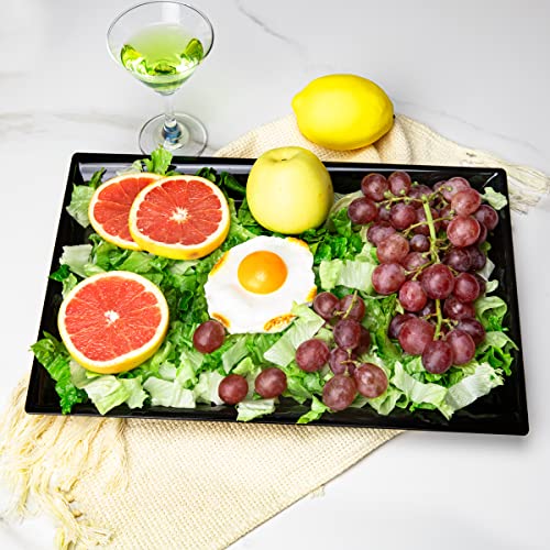 Supernal 12 pack Black Plastic Serving Trays, 15"x10" PlasticTrays, Plastic Fast Food tray, Heavy duty Platters, Disposable Serving Party Platters Black,Party Serving Trays