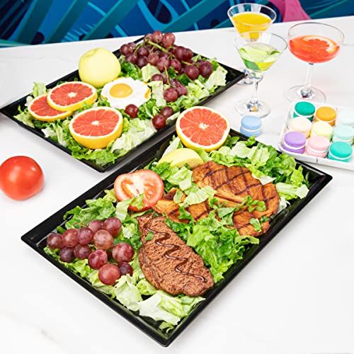 Supernal 12 pack Black Plastic Serving Trays, 15"x10" PlasticTrays, Plastic Fast Food tray, Heavy duty Platters, Disposable Serving Party Platters Black,Party Serving Trays