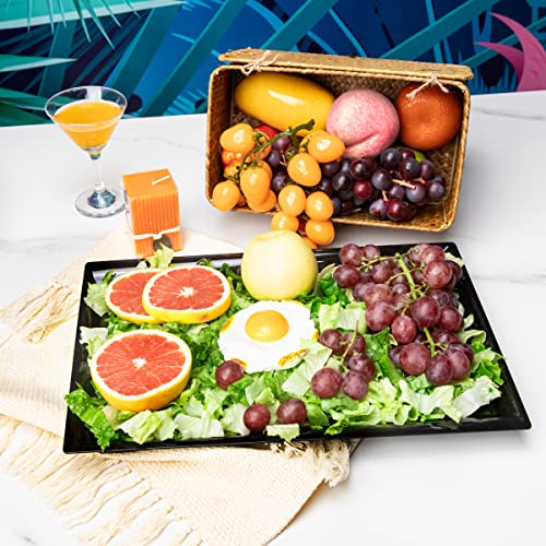 Supernal 12 pack Black Plastic Serving Trays, 15"x10" PlasticTrays, Plastic Fast Food tray, Heavy duty Platters, Disposable Serving Party Platters Black,Party Serving Trays