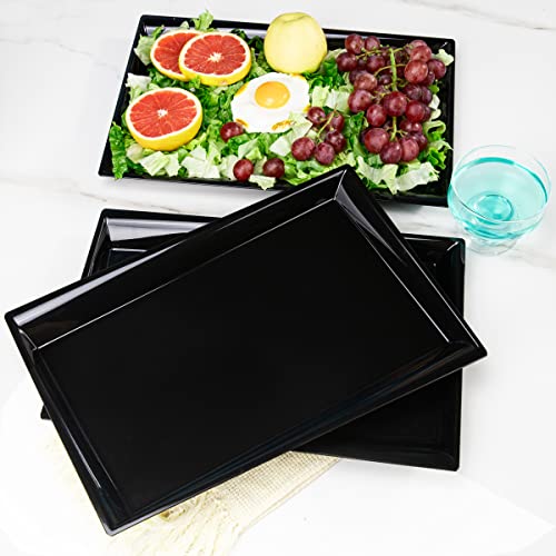 Supernal 12 pack Black Plastic Serving Trays, 15"x10" PlasticTrays, Plastic Fast Food tray, Heavy duty Platters, Disposable Serving Party Platters Black,Party Serving Trays