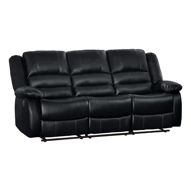 Pemberly Row 19" Transitional Faux Leather Double Reclining Sofa in Black
