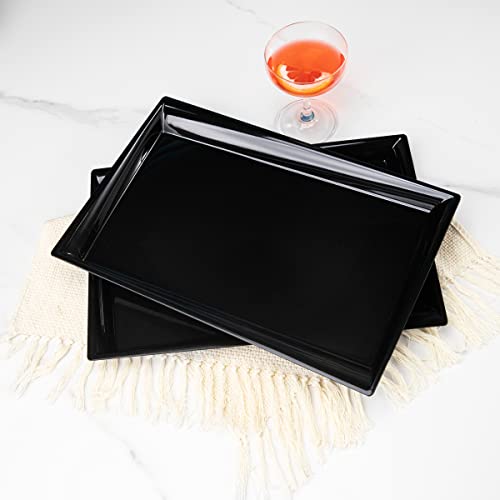 Supernal 12 pack Black Plastic Serving Trays, 15"x10" PlasticTrays, Plastic Fast Food tray, Heavy duty Platters, Disposable Serving Party Platters Black,Party Serving Trays