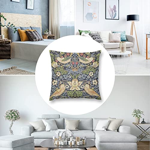 Nebra William Morris Strawberry Thief Original Throw Pillow Covers Cozy Square Throw Pillowcases Home Decor for Bed Couch Sofa Living Room Cushion Cover 18"X18"
