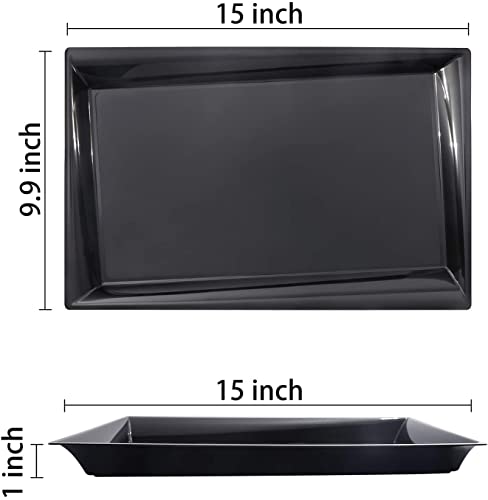 Supernal 12 pack Black Plastic Serving Trays, 15"x10" PlasticTrays, Plastic Fast Food tray, Heavy duty Platters, Disposable Serving Party Platters Black,Party Serving Trays